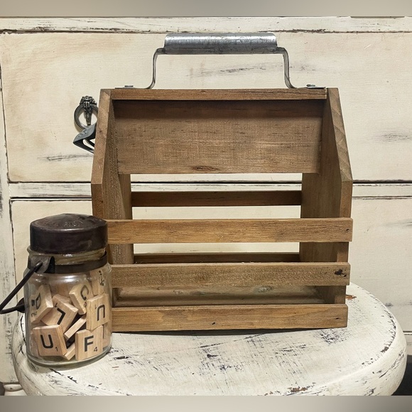 Vintage | Accents | Rustic Wooden Caddy With Metal Handle | Poshmark